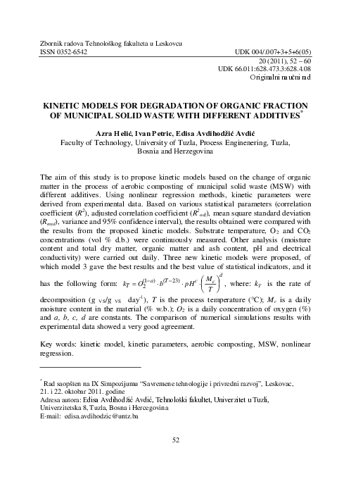 (PDF) Kinetic models for degradation of organic fraction of municipal ...