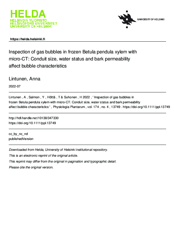 (PDF) Inspection of gas bubbles in frozen Betula pendula xylem with ...