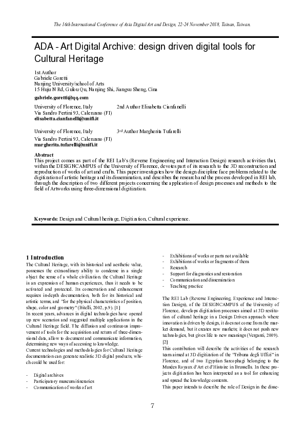 (PDF) ADA - Art Digital Archive: design driven digital tools for ...