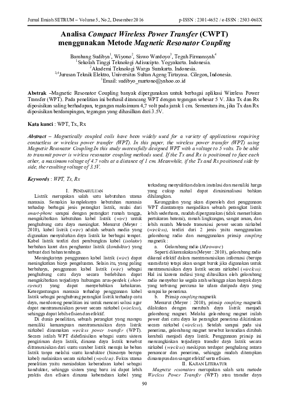 Pdf Analisa Compact Wireless Power Transfer Cwpt Menggunakan Metode Magnetic Resonator