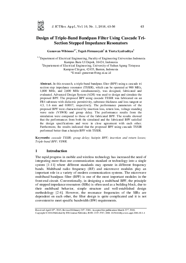 (PDF) Design of Triple-Band Bandpass Filter Using Cascade Tri-Section Stepped Impedance ...