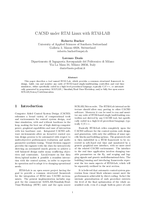 (PDF) CACSD under RTAI linux with rtai-lab | Lorenzo Dozio - Academia.edu