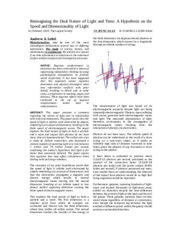 (PDF) Reimagining the Dual Nature of Light and Time: A Hypothesis on ...