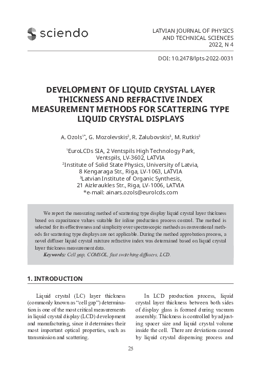(PDF) Development of Liquid Crystal Layer Thickness and Refractive ...