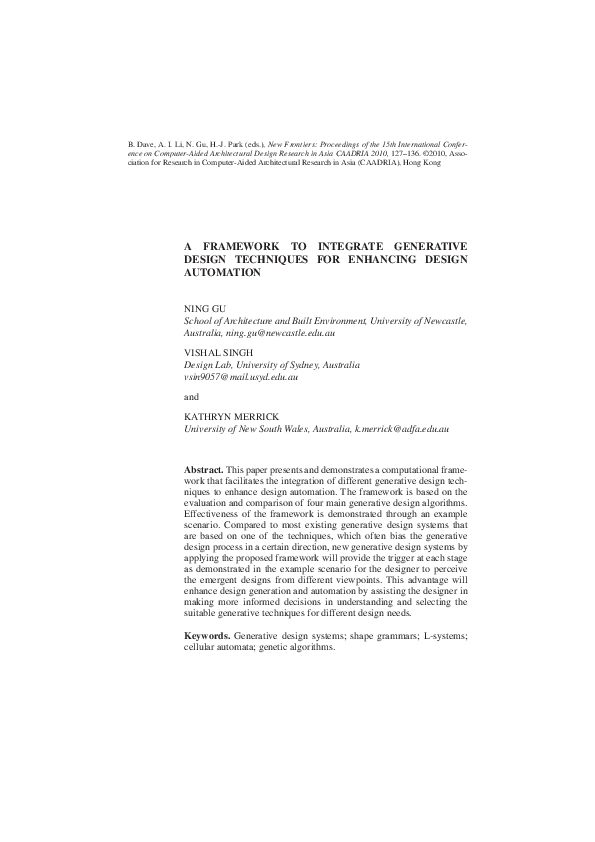 (PDF) A framework to integrate generative design techniques for ... (PDF) A framework to integrate generative design techniques for ...