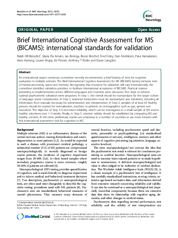 (PDF) Brief International Cognitive Assessment for MS (BICAMS ...