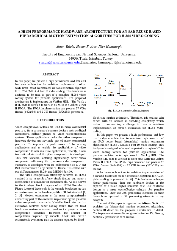 Pdf A High Performance Hardware Architecture For An Sad Reuse Based Hierarchical Motion