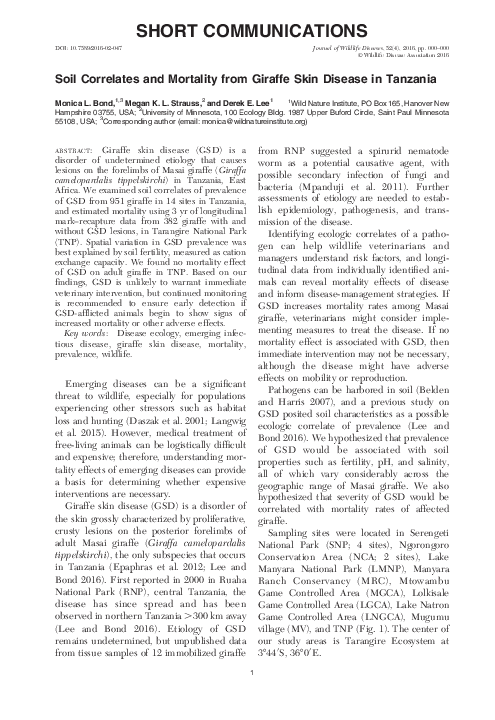 (PDF) Soil Correlates and Mortality from Giraffe Skin Disease in Tanzania