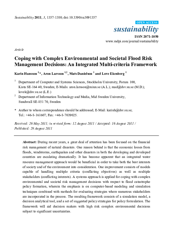 (PDF) Coping with Complex Environmental and Societal Flood Risk Management Decisions: An ...