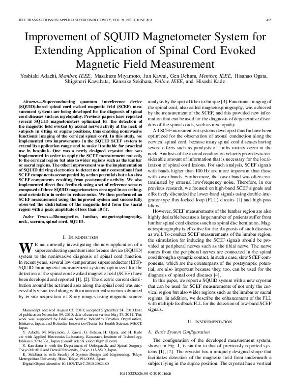 (PDF) Improvement of SQUID Magnetometer System for Extending Application of Spinal Cord Evoked ...