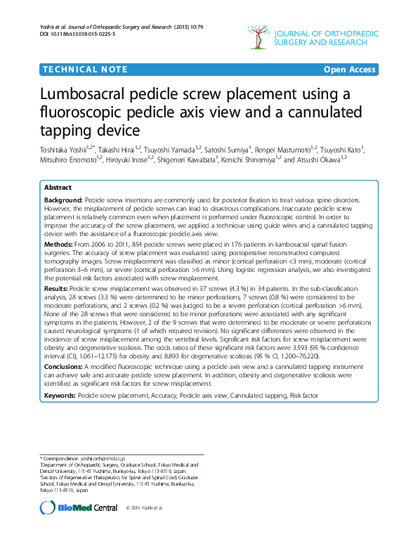 (PDF) Lumbosacral pedicle screw placement using a fluoroscopic pedicle ...