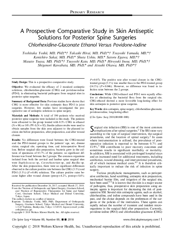 (PDF) A Prospective Comparative Study in Skin Antiseptic Solutions for ...