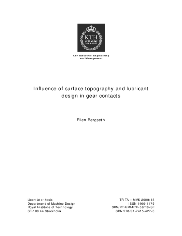 Pdf Influence Of Surface Topography And Lubricant Design In Gear Contacts