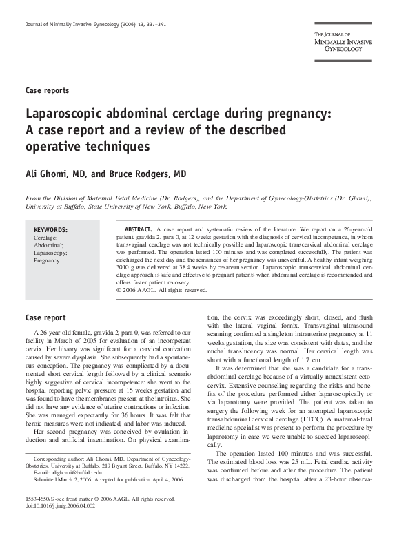(PDF) Laparoscopic abdominal cerclage during pregnancy: A case report ...