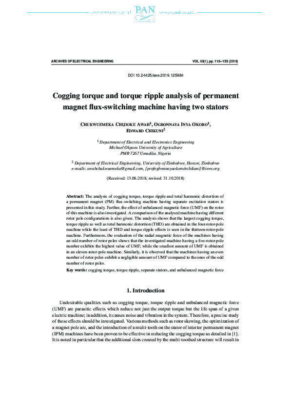 (PDF) Cogging torque and torque ripple analysis of permanent magnet ...
