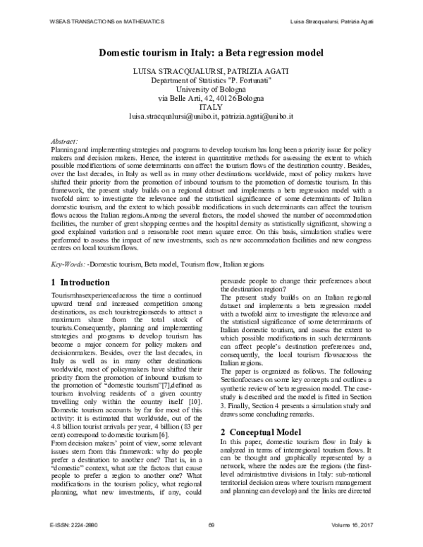 (PDF) Domestic Tourism in Italy: a Beta Regression Model