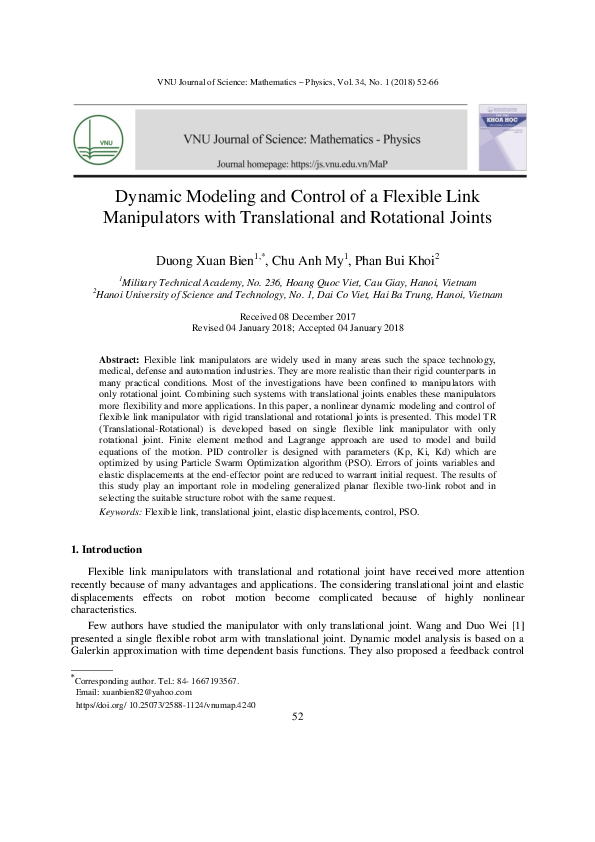 (PDF) Dynamic Modeling and Control of a Flexible Link Manipulators with Translational and ...