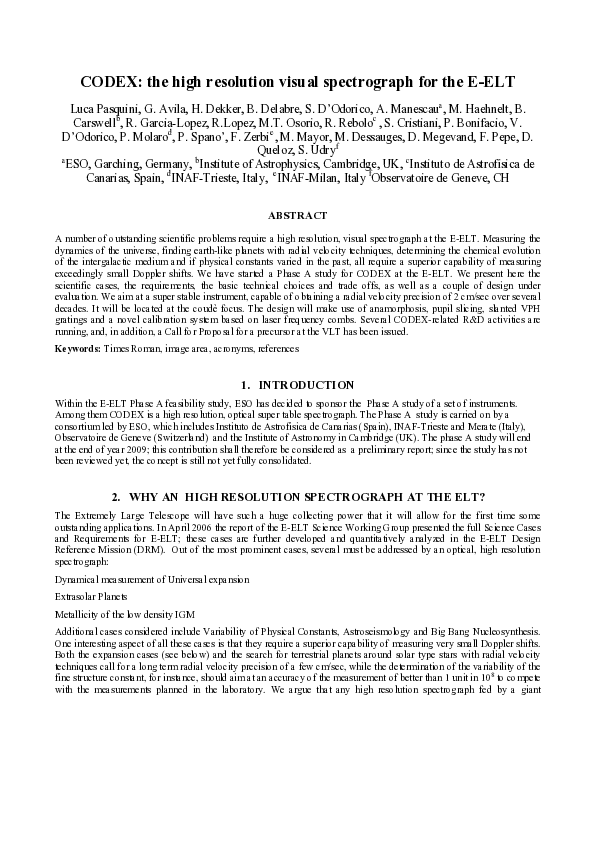 (PDF) CODEX: the high-resolution visual spectrograph for the E-ELT ...