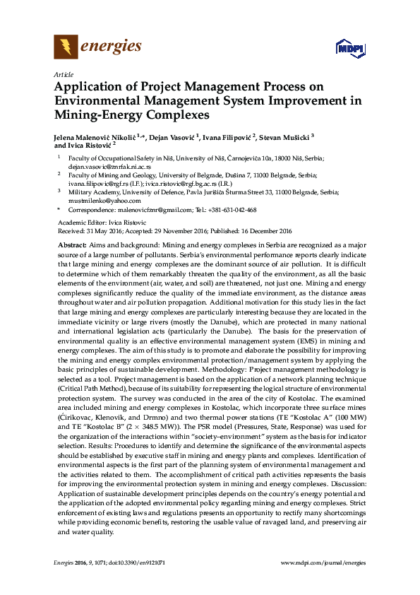 (PDF) Application of Project Management Process on Environmental Management System Improvement ...
