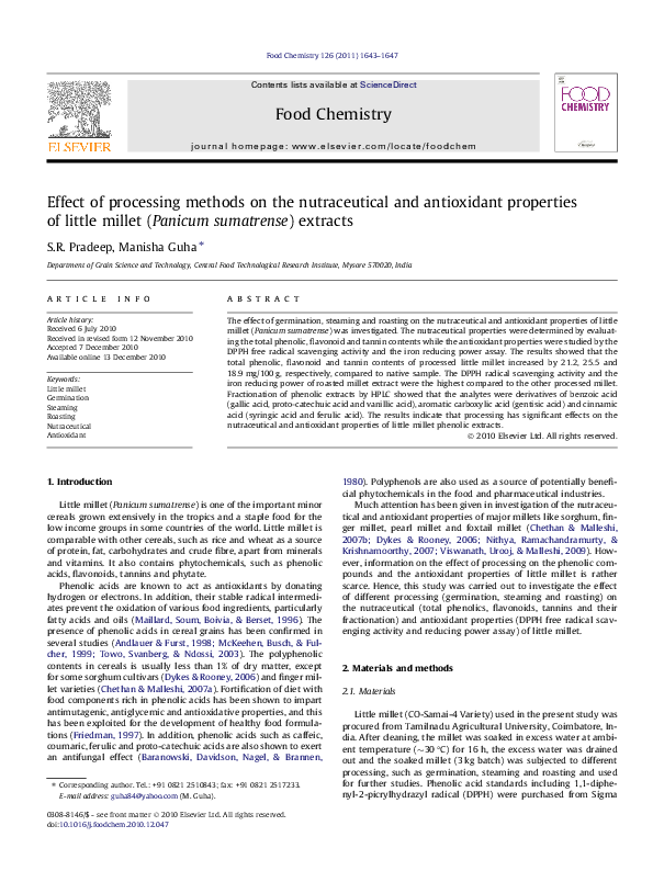 (PDF) Effect of processing methods on the nutraceutical and antioxidant properties of little ...