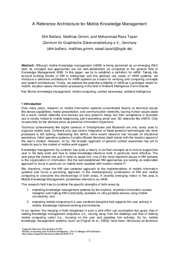 (PDF) A Reference Architecture for Mobile Knowledge Management