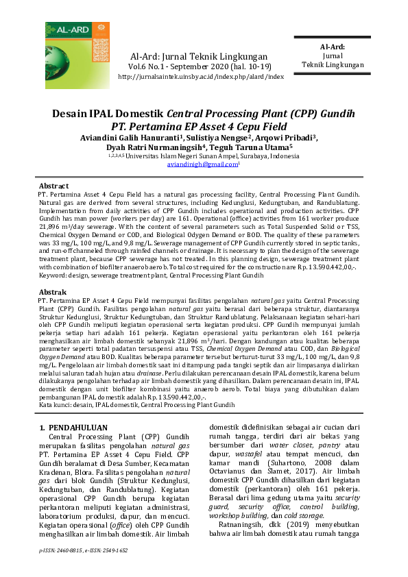 (PDF) Perencanaan Instalasi Pengolahan Air Limbah (IPAL) Domestik ...