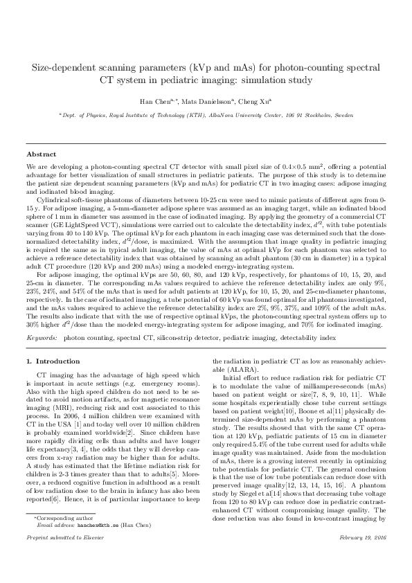 (PDF) Size-dependent scanning parameters (kVp and mAs) for photon-counting spectral CT system in ...
