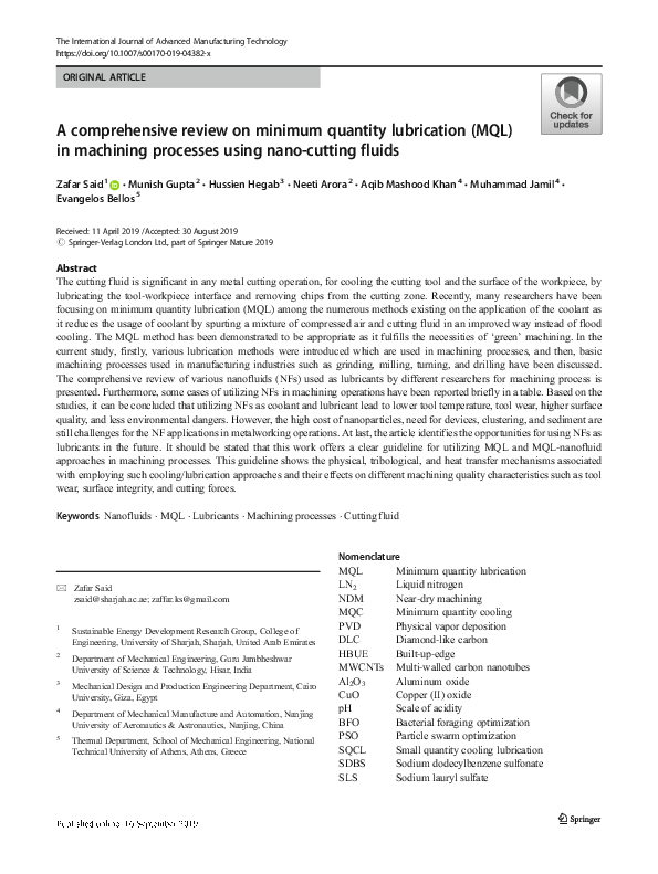 (PDF) A comprehensive review on minimum quantity lubrication (MQL) in machining processes using ...