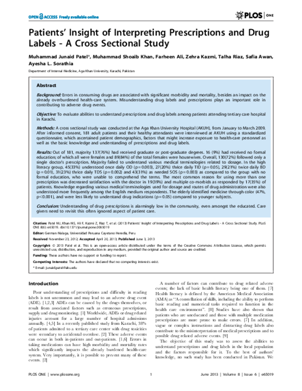 (PDF) Patients’ Insight of Interpreting Prescriptions and Drug Labels ...