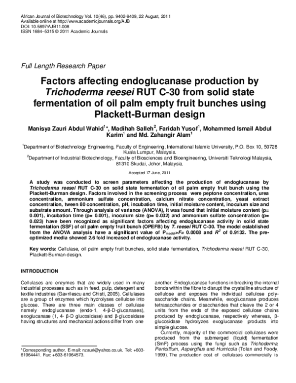 (PDF) Factors affecting endoglucanase production by Trichoderma reesei RUT C-30 from solid state ...