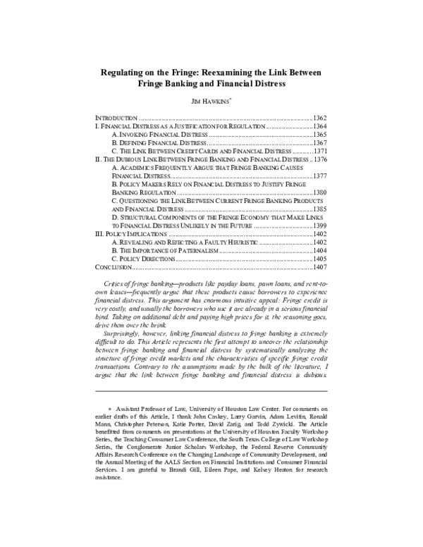 (PDF) Fringe Banking: Revisiting Its Impact on Financial Distress