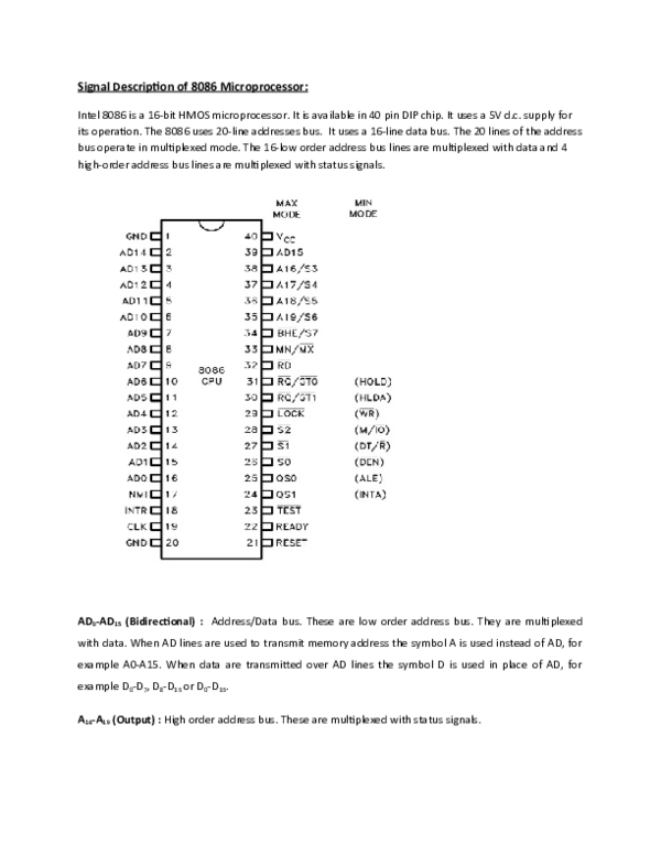 (DOC) Signal Characteristics of 8086 Microprocessor (DOC) Signal Characteristics of 8086 Microprocessor