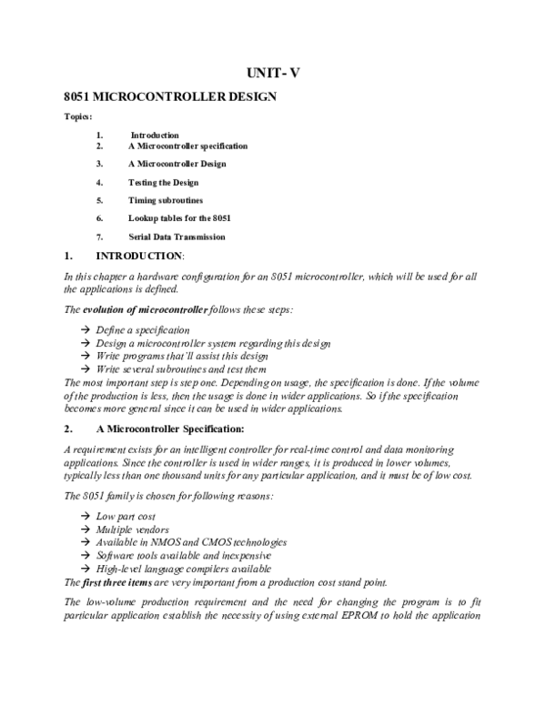 (DOC) UNIT-V 8051 MICROCONTROLLER DESIGN