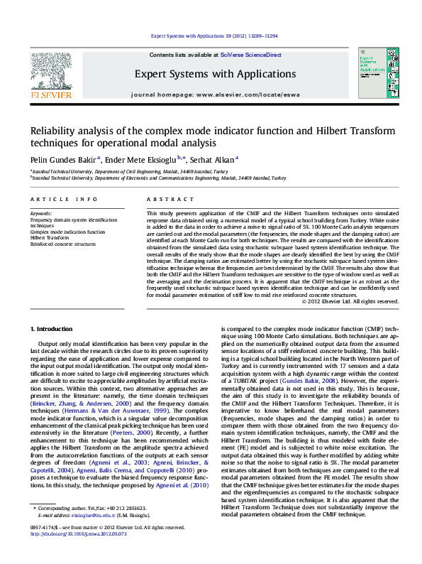 (PDF) Reliability analysis of the complex mode indicator function and Hilbert Transform ...
