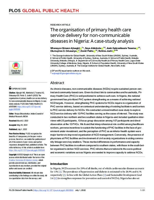 (PDF) The organisation of primary health care service delivery for non ...