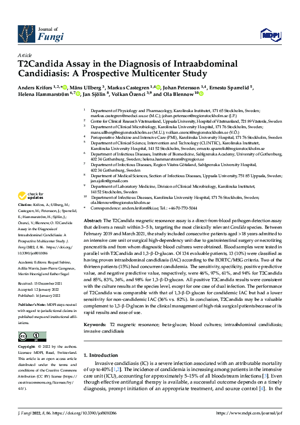 (PDF) T2Candida Assay in the Diagnosis of Intraabdominal Candidiasis: A ...