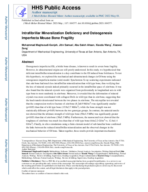 (PDF) Intrafibrillar mineralization deficiency and osteogenesis ...