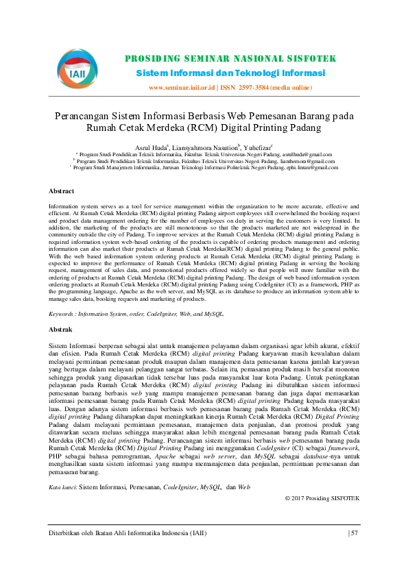 (PDF) Perancangan Sistem Informasi Berbasis Web Pemesanan Barang pada Rumah Cetak Merdeka (RCM ...