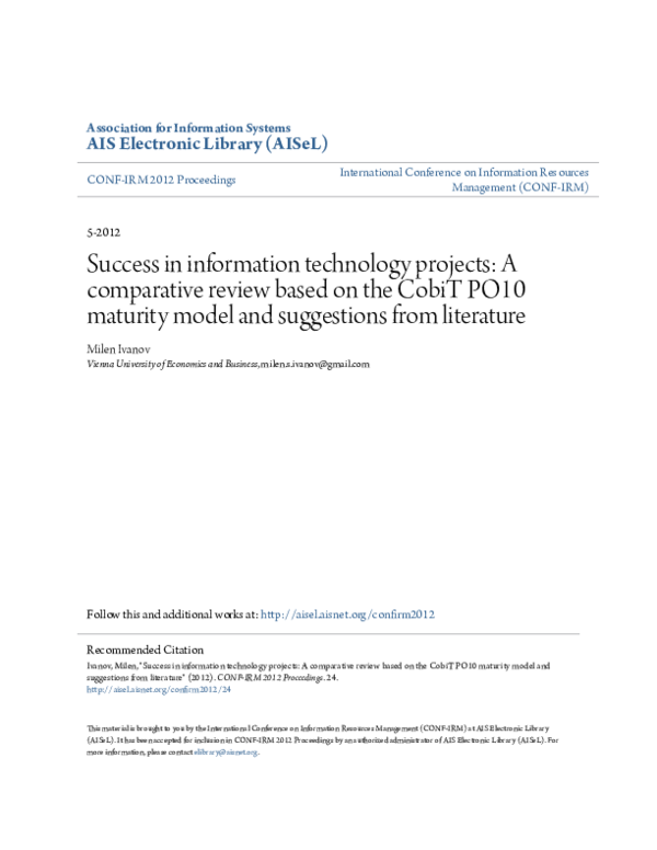 (PDF) Success in information technology projects: A comparative review ...