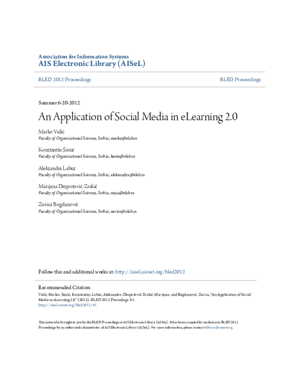 (PDF) An Application of Social Media in eLearning 2.0