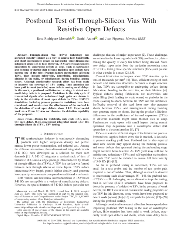 (PDF) Post-bond test of Through-Silicon Vias with open defects