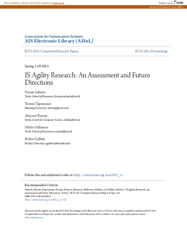 (PDF) IS Agility Research: An Assessment and Future Directions