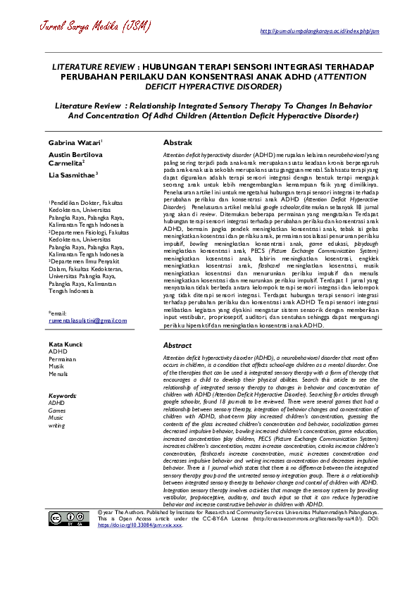 (PDF) Literature Review: Hubungan Terapi Sensori Integrasi terhadap Perubahan Perilaku dan ...