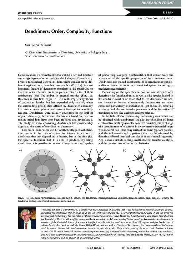 (PDF) Dendrimers: Order, Complexity, Functions | Vincenzo Balzani - Academia.edu