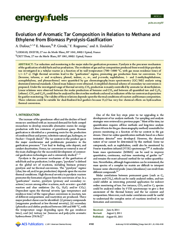 (PDF) Evolution of Aromatic Tar Composition in Relation to Methane and ...