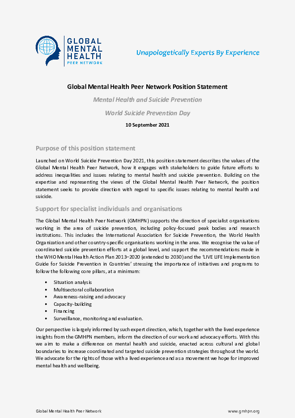 (PDF) Global Mental Health Peer Network Position Statement Mental ...