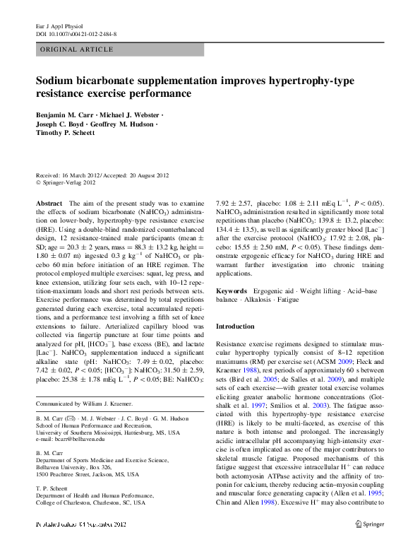 (PDF) Sodium bicarbonate supplementation improves hypertrophy-type ...