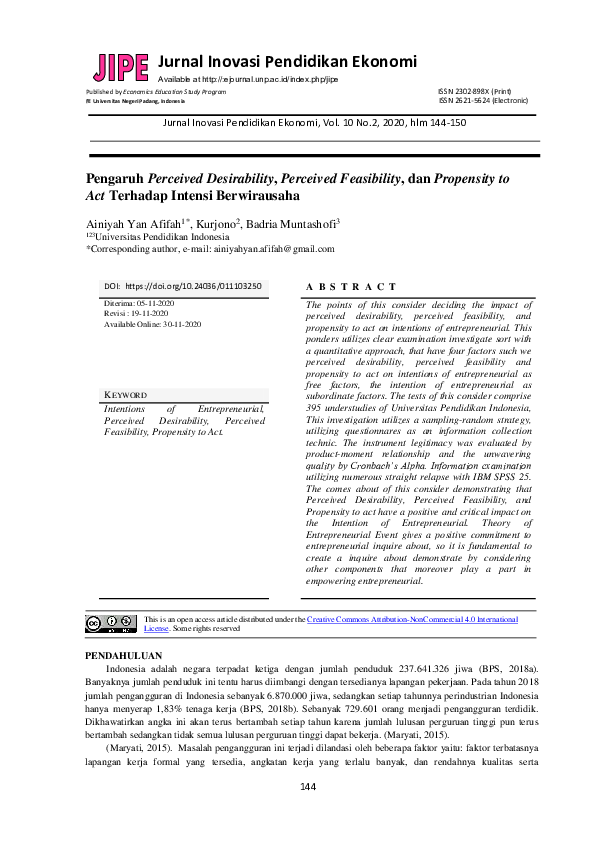 (PDF) Pengaruh Perceived Desirability, Perceived Feasibility, dan ...