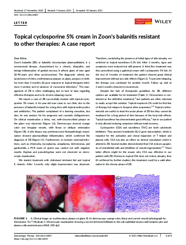 (PDF) Topical cyclosporine 5% cream in Zoon's balanitis resistant to ...