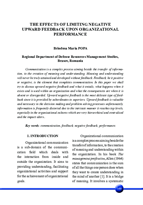 (PDF) THE EFFECTS OF LIMITING NEGATIVE UPWARD FEEDBACK UPON ...